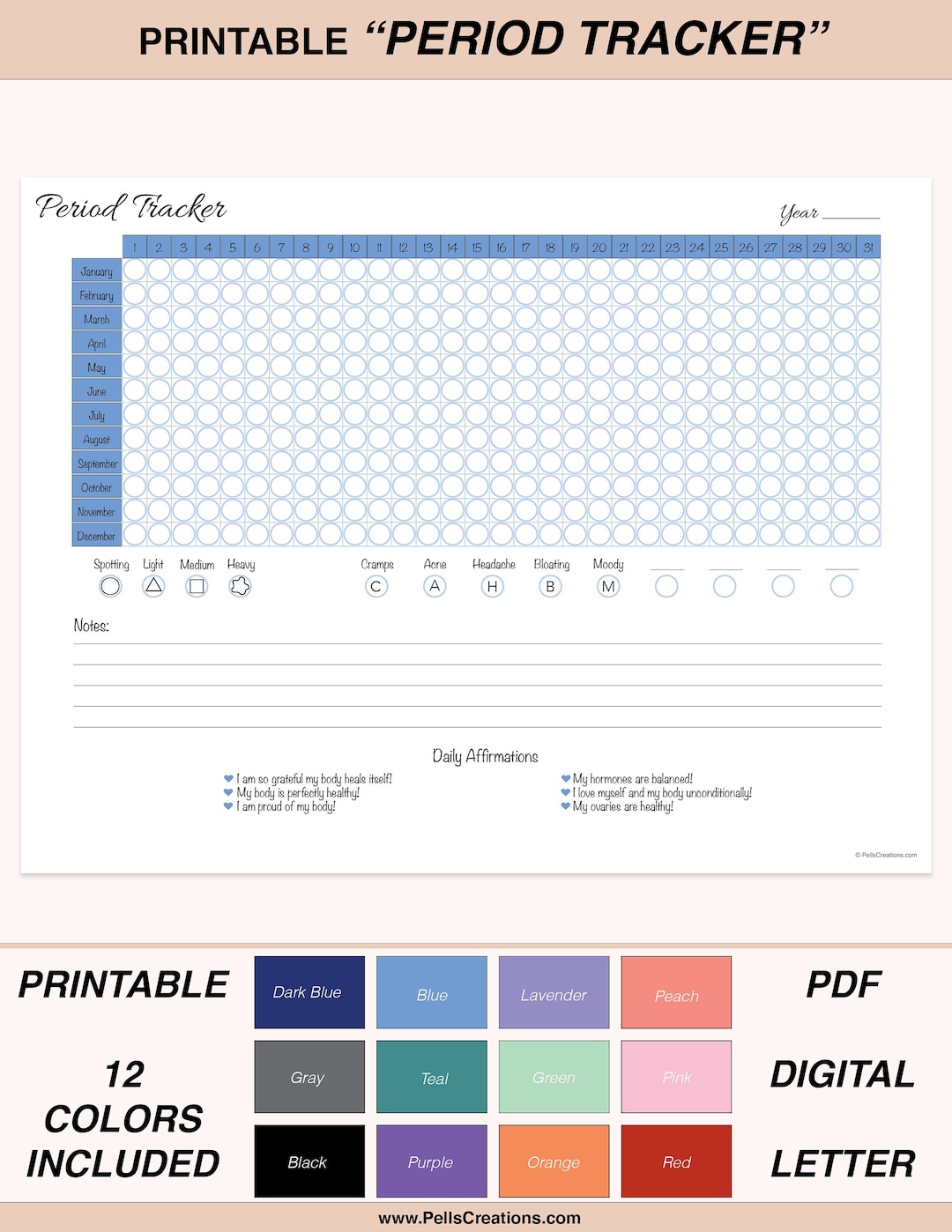 Period Tracker Printable, Menstrual Cycle Planner, Fertility Tracker ...