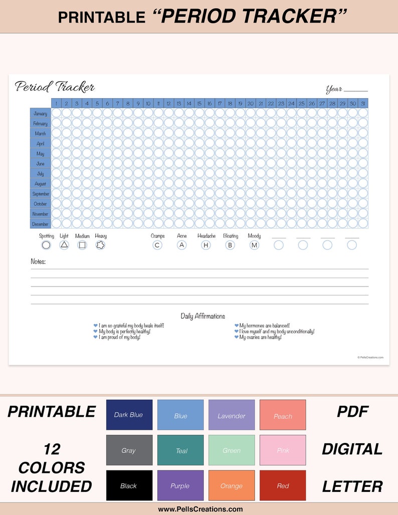 Period Tracker Printable, Menstrual Cycle Planner, Fertility Tracker ...