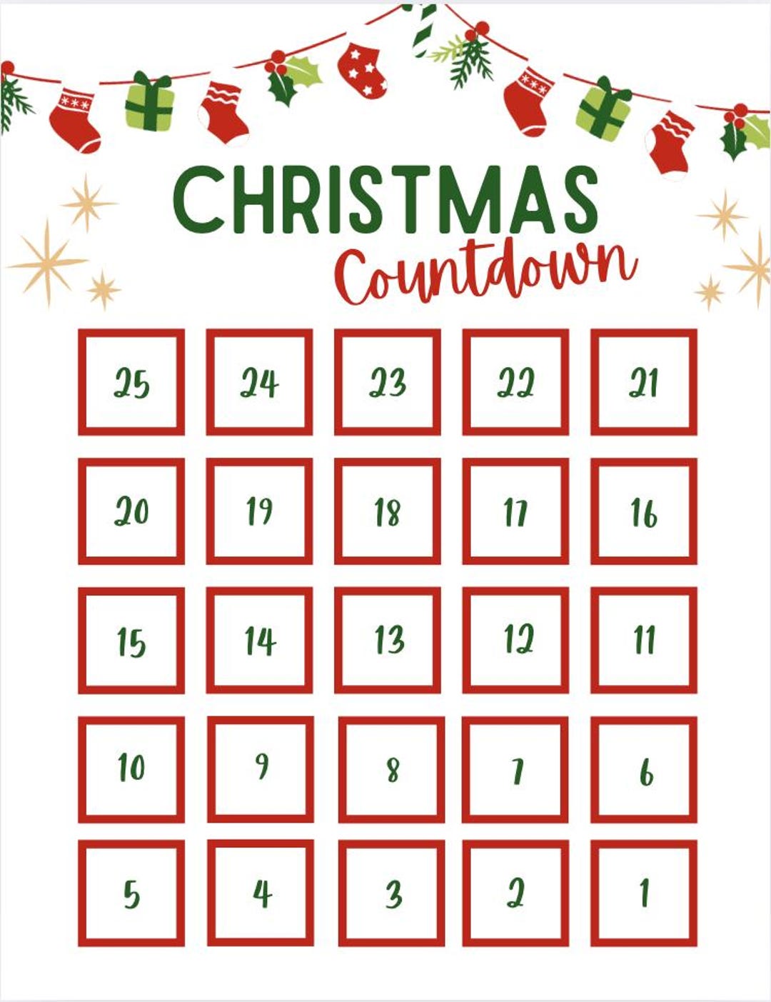 Christmas Countdown, Christmas Calendar, Xmas Counter, Activity for ...
