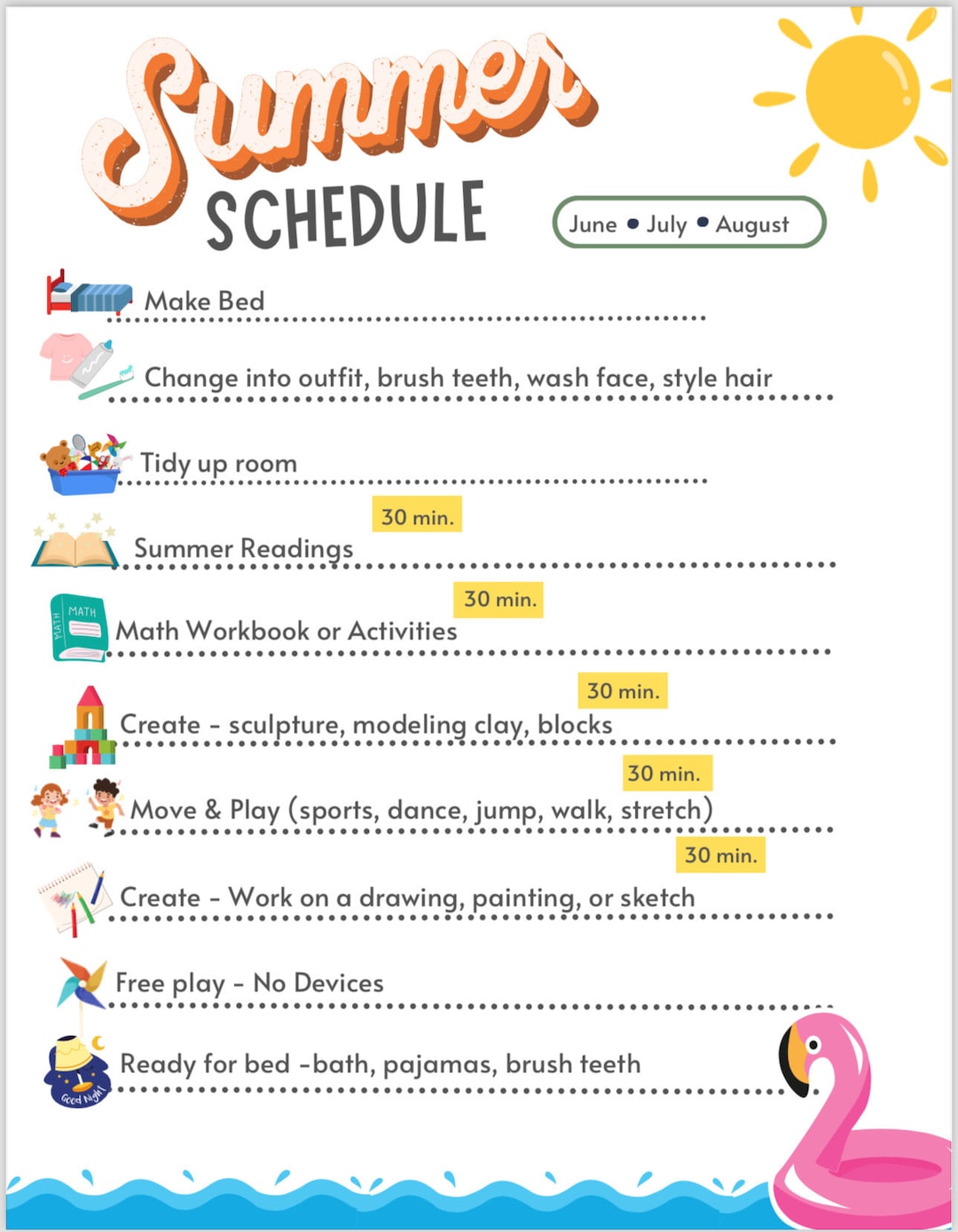 Fun Kid’s Summer Schedule - Digital Download | Printable Daily Planner ...