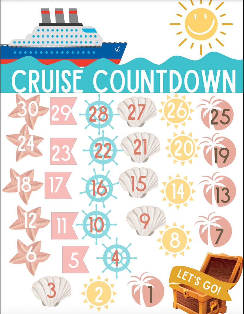 CRUISE COUNTDOWN - Printable, Download, 30 Day Cruise Countdown. Kids ...