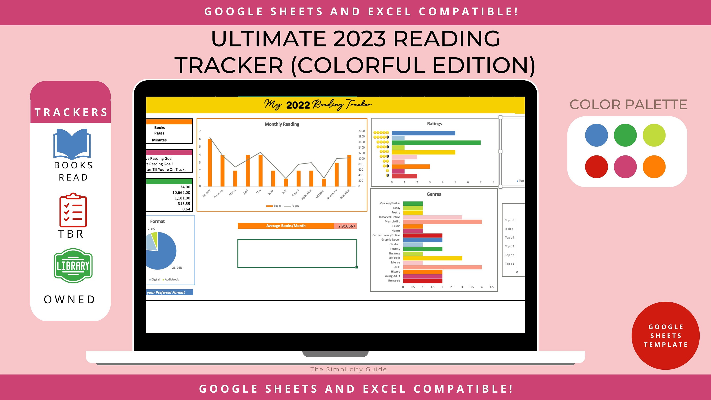 Colorful 2024 Annual Reading Tracker Spreadsheet, Book Track ...