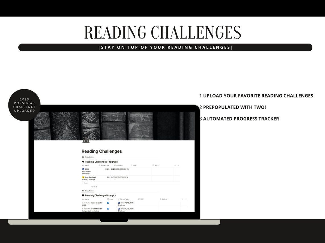 B&W Notion Template Reading Tracker | Notion Book Tracker Dashboard ...