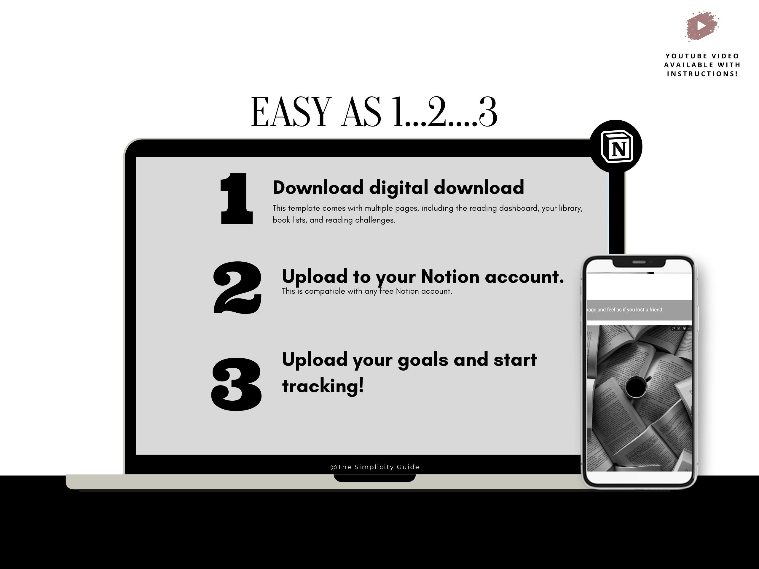 B&W Notion Template Reading Tracker | Notion Book Tracker Dashboard ...