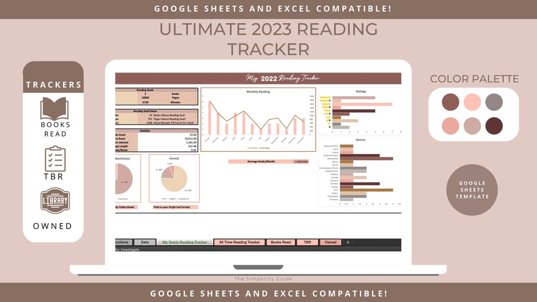 Annual Reading Tracker Spreadsheet Reading Journal Book Journal, Owned ...