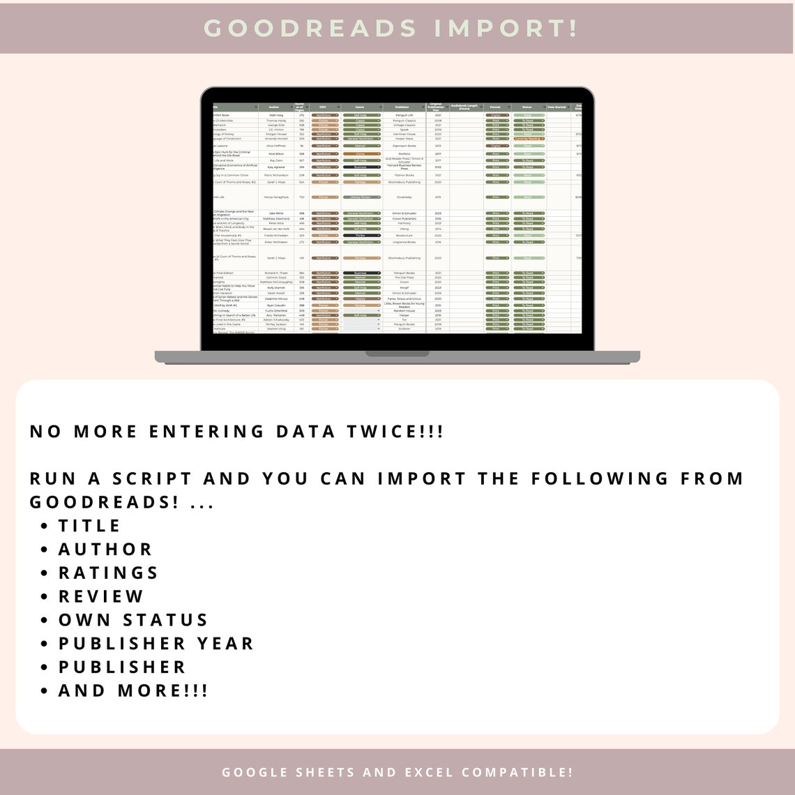 UPDATED 2024/all Time Reading Tracker Spreadsheet, Book Track ...