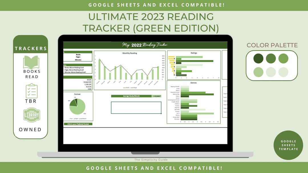 Green Annual Reading Tracker Spreadsheet, Book Track Spreadsheet ...