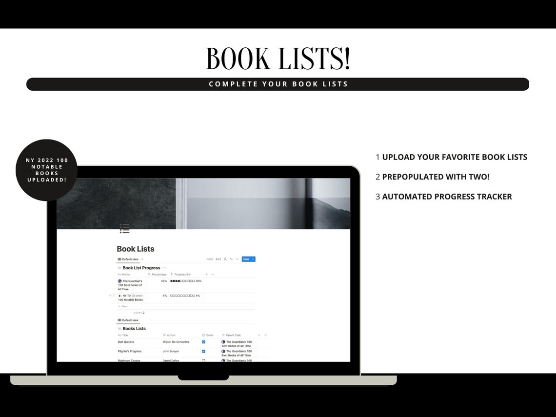 B&W Notion Template Reading Tracker | Notion Book Tracker Dashboard ...