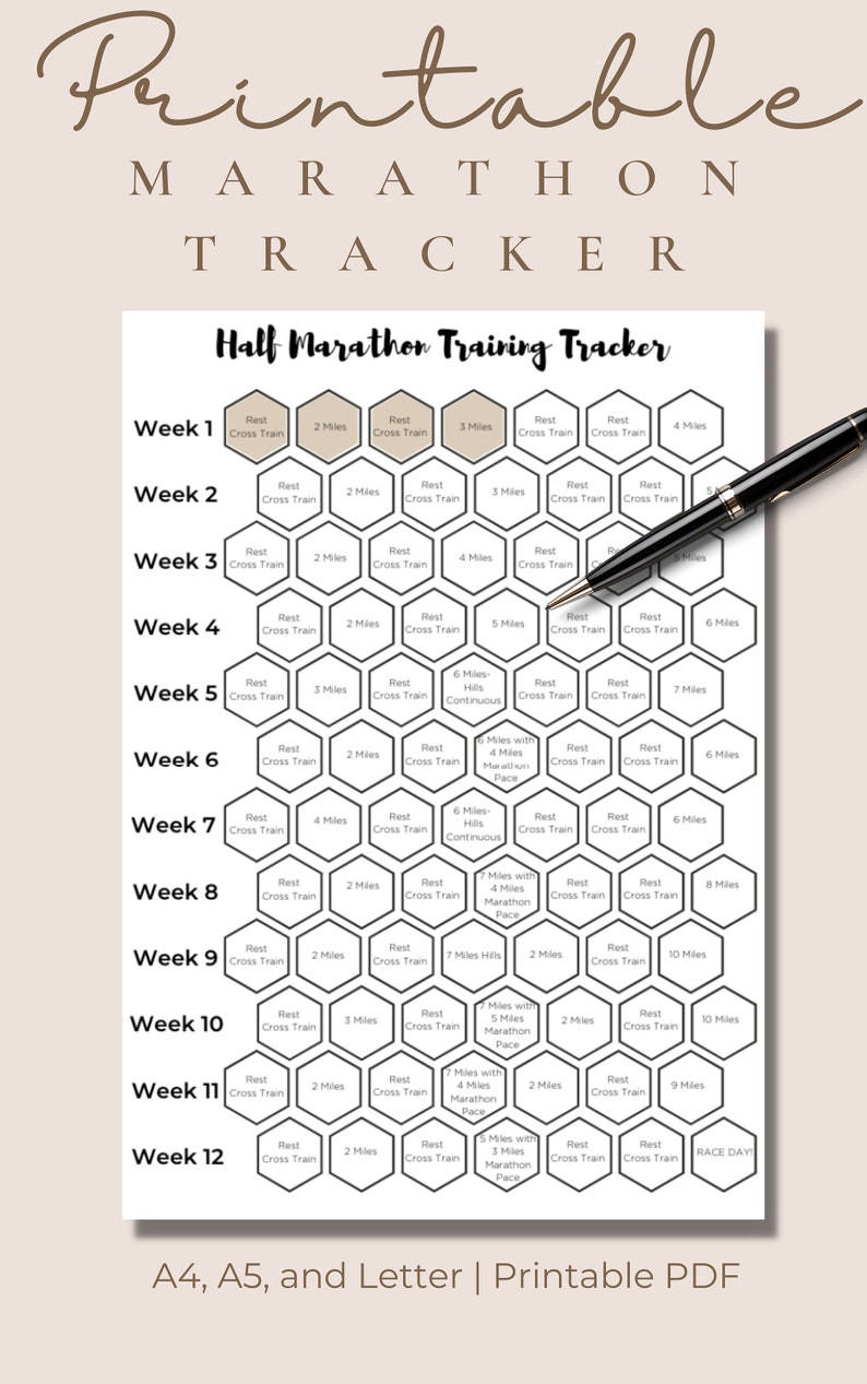 Beginner Half Marathon Planner Printable | Weekly Running Tracker ...
