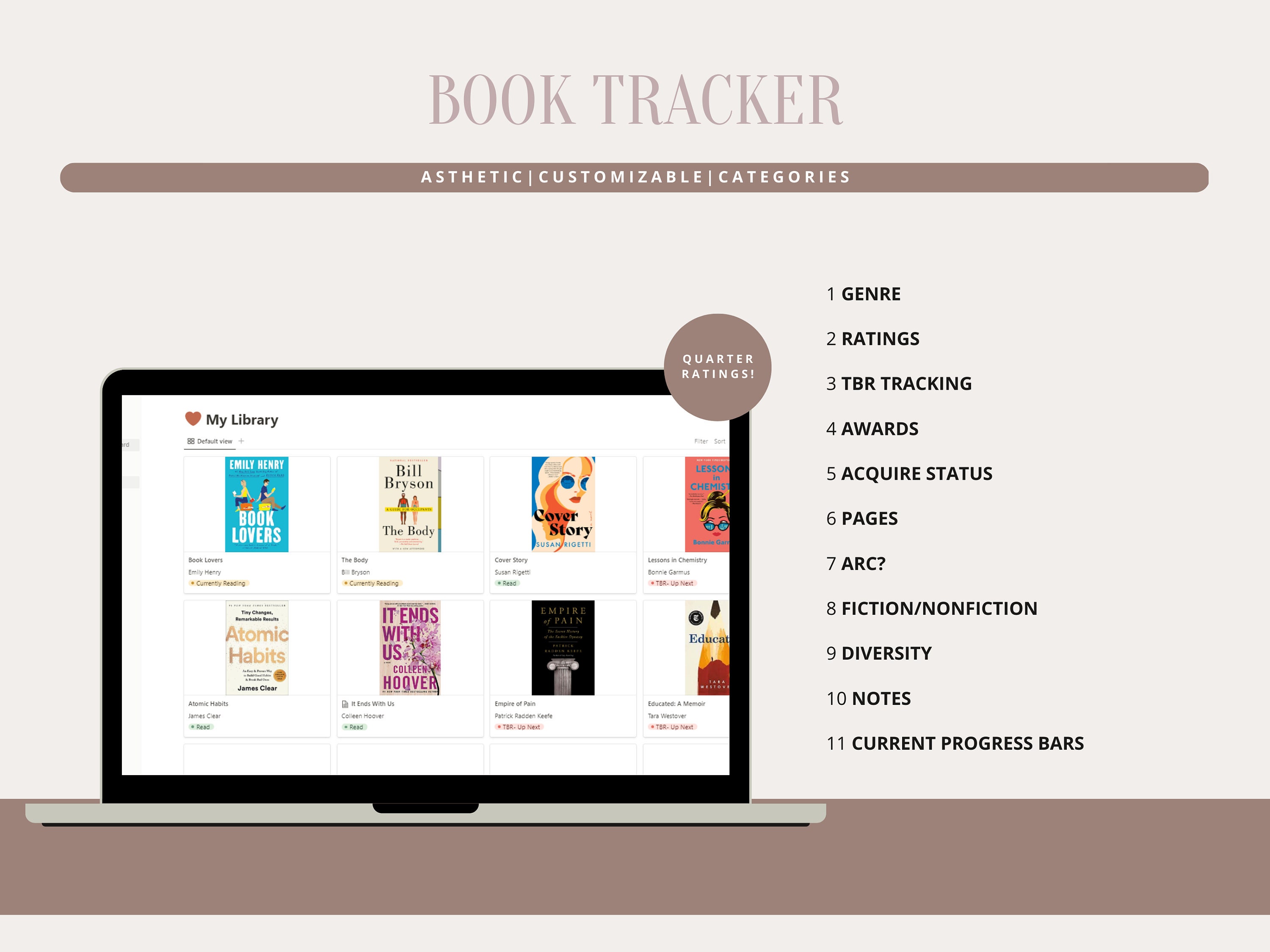 Notion Template Reading Tracker | Notion Book Tracker Dashboard, Reading Planner, TBR, Reading ...