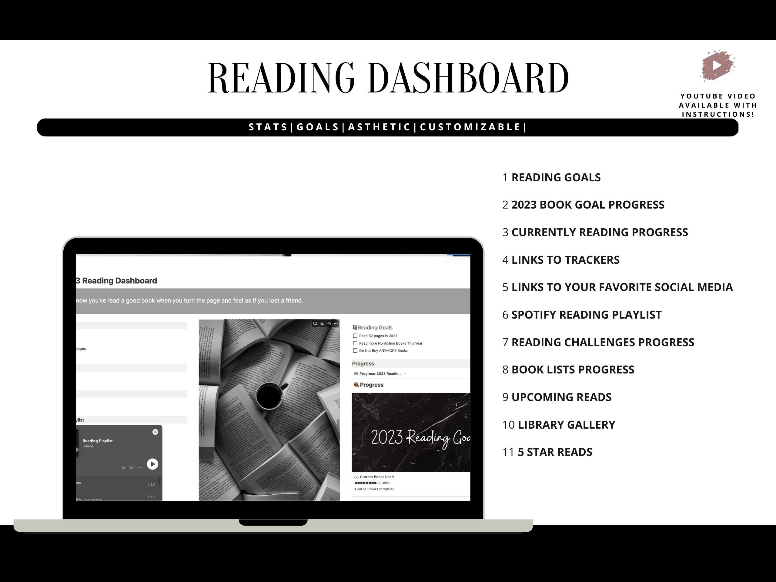 B&W Notion Template Reading Tracker | Notion Book Tracker Dashboard ...