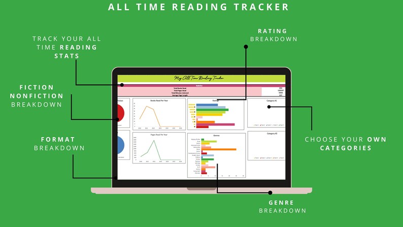 Colorful 2024 Annual Reading Tracker Spreadsheet, Book Track ...