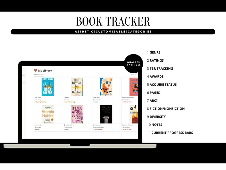 B&W Notion Template Reading Tracker | Notion Book Tracker Dashboard ...