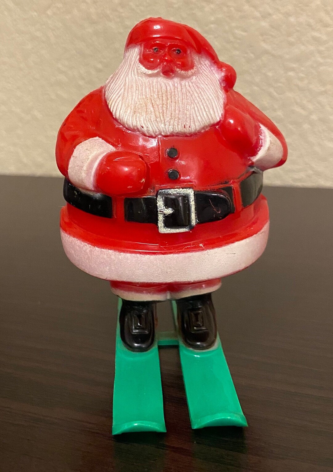 Vintage Rosbro Plastic Santa Claus on Skies Candy Container / Vintage ...