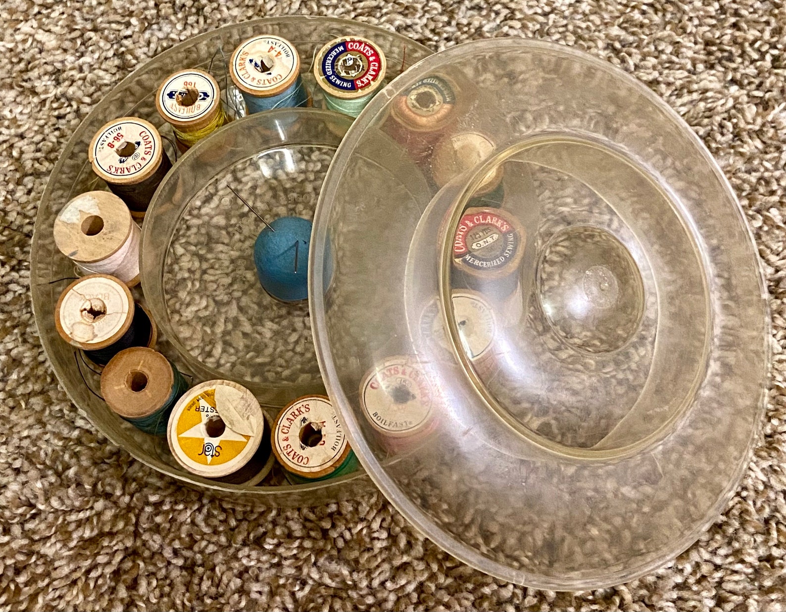 Vintage Wooden Spool Round Plastic Holder - Etsy