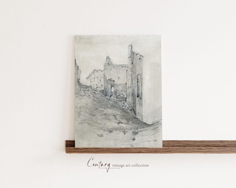 Castle Ruins Drawing Printable Art | Vintage Printable Art Download ...