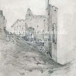 Castle Ruins Drawing Printable Art | Vintage Printable Art Download ...