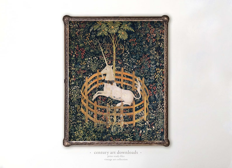 Vintage Printable Art Download | Magic Unicorn in the Garden Tapestry ...