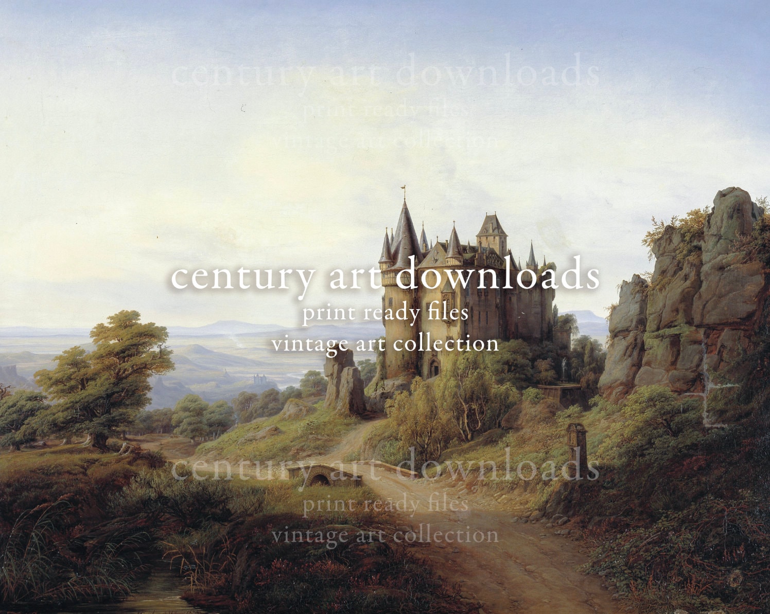 Medieval Castle in the Landscape | Vintage Printable Art Download ...