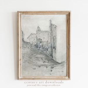 Castle Ruins Drawing Printable Art | Vintage Printable Art Download ...