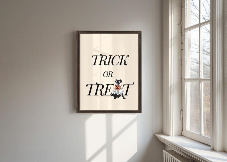 Dog Trick or Treat | Printable Art Download | Doggy Halloween Wall Art ...