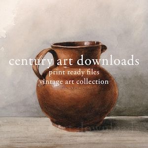 Rustic Painting of a Water Jug, Rustic Printable Vintage Art File ...