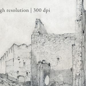 Castle Ruins Drawing Printable Art | Vintage Printable Art Download ...