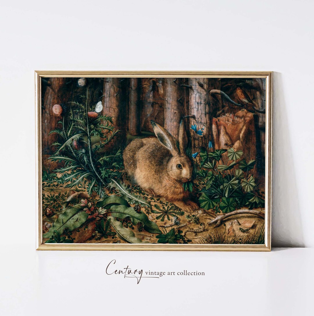 Printable Dark Cottagecore Rabbit on the Forest Floor Vintage Oil ...