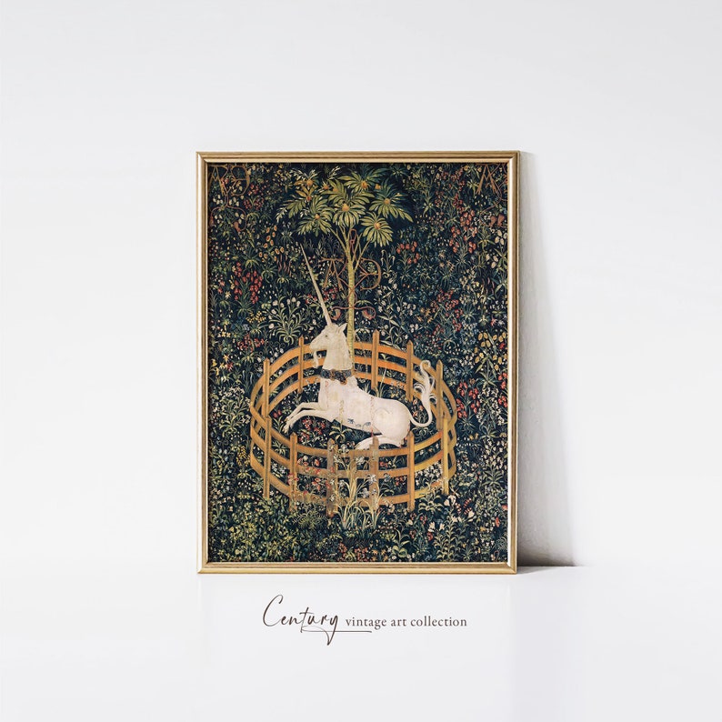 Vintage Printable Art Download | Magic Unicorn in the Garden Tapestry ...