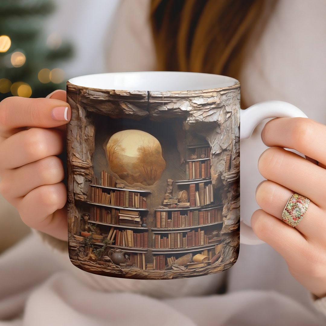 Book Mug Wrap Bookshelf Mug Wrap 3d Hole in a Wall 11oz Mug - Etsy