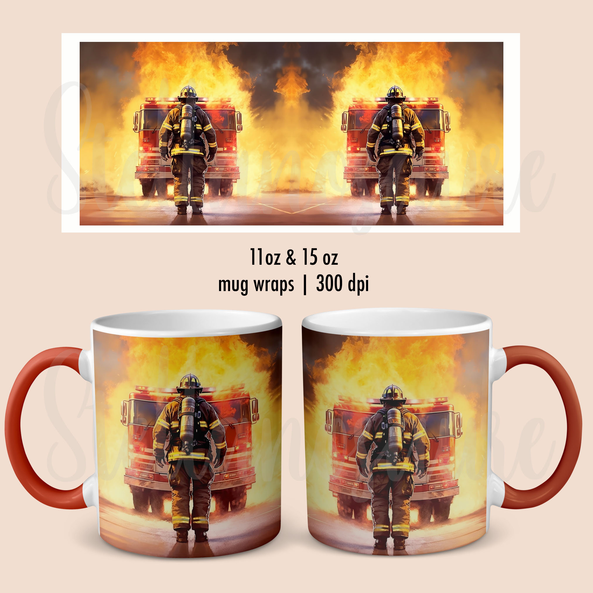 Firefighter Mug Wrap 11oz Mug Design Png, 15oz Mug Design Png, Fireman ...