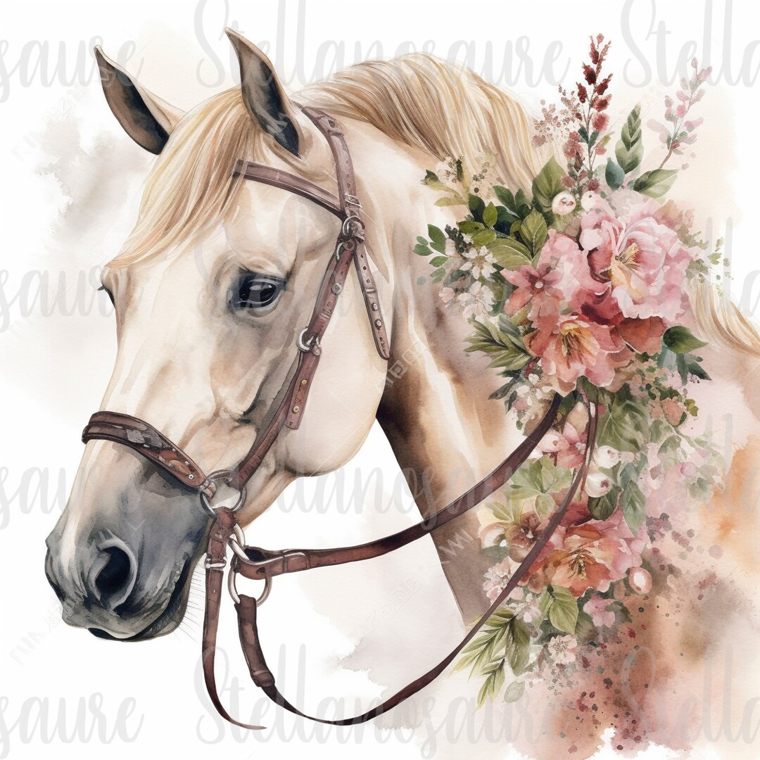 Floral Horse Clipart, Animal Clipart, Digital Crafting, Watercolour ...