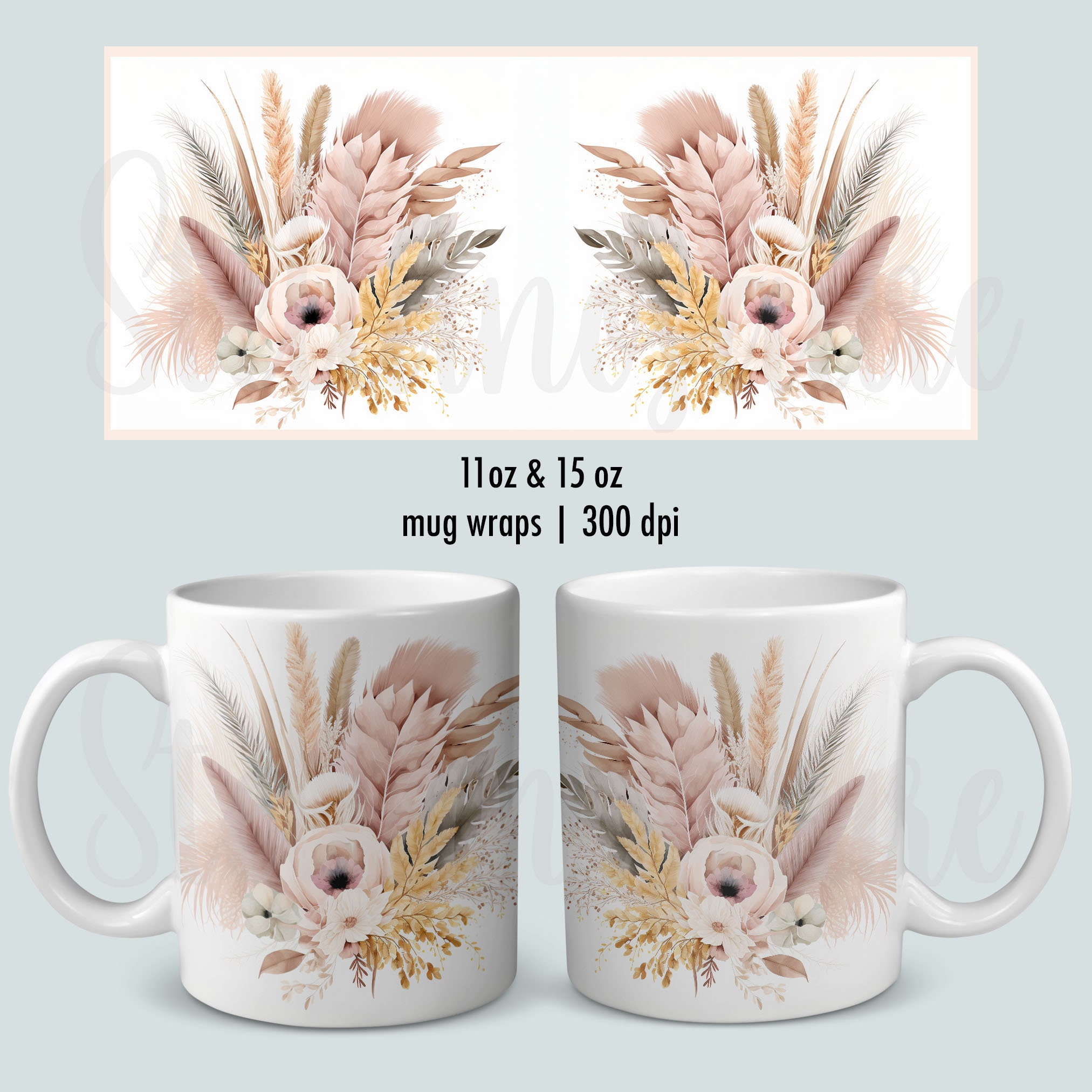 Boho Mug Wrap Add Your Own Name Boho Flowers 11oz Mug Design Png, 15oz ...