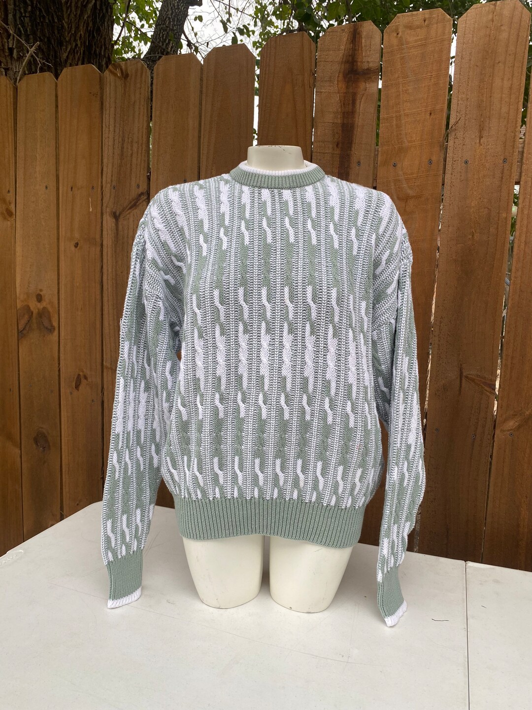 Vintage Christopher Hayes Green and White Sweater Size L - Etsy