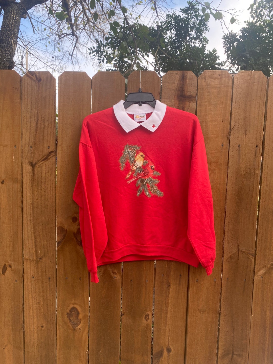 Vintage Morning Sun Red and Yellow Cardinals on Pine Branch Sweater - Etsy