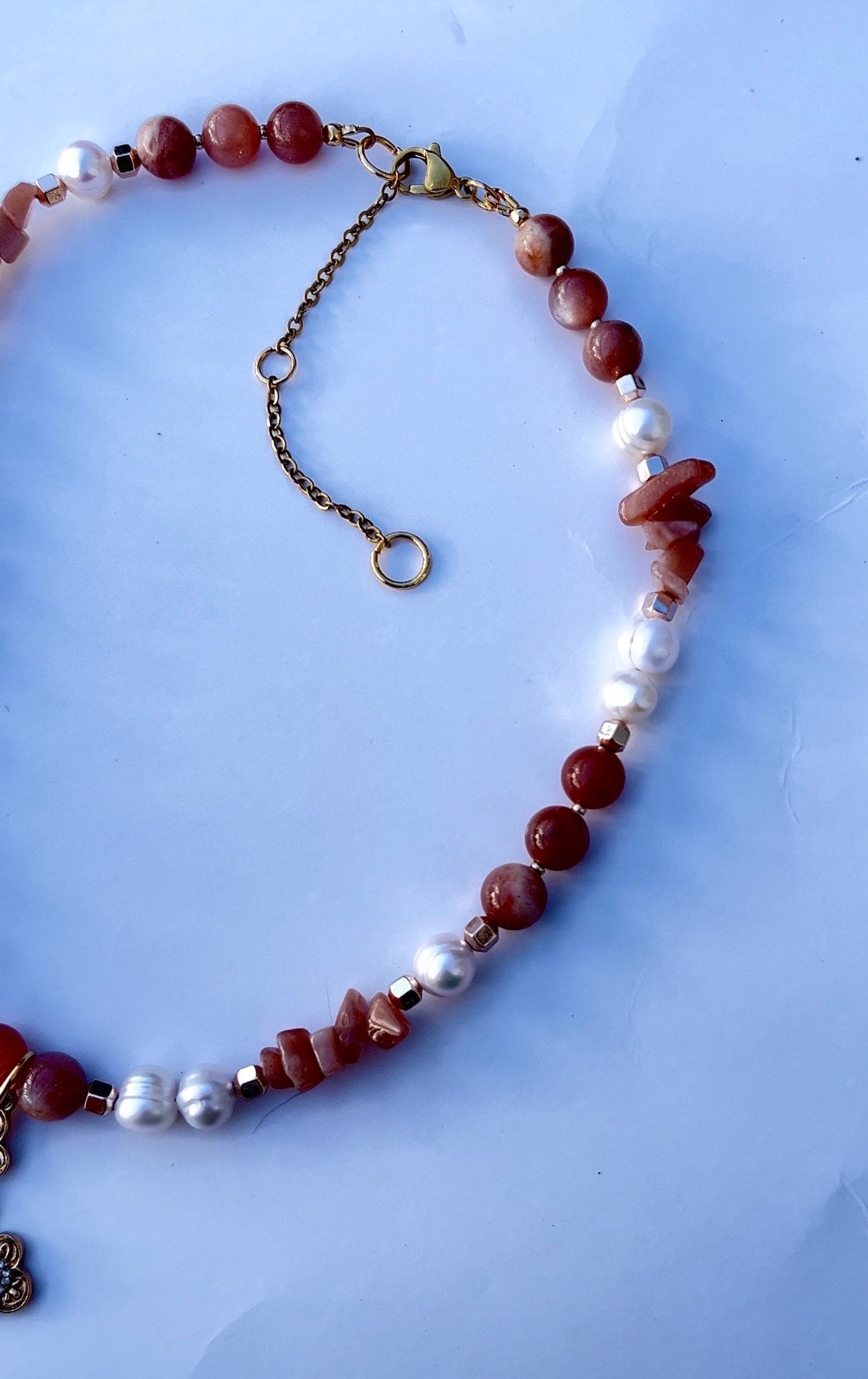 JESUS PIECE - Y2K Sunstone and Freshwater Gemstone Cross Necklace ...