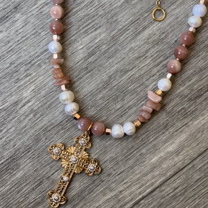 JESUS PIECE - Y2K Sunstone and Freshwater Gemstone Cross Necklace ...