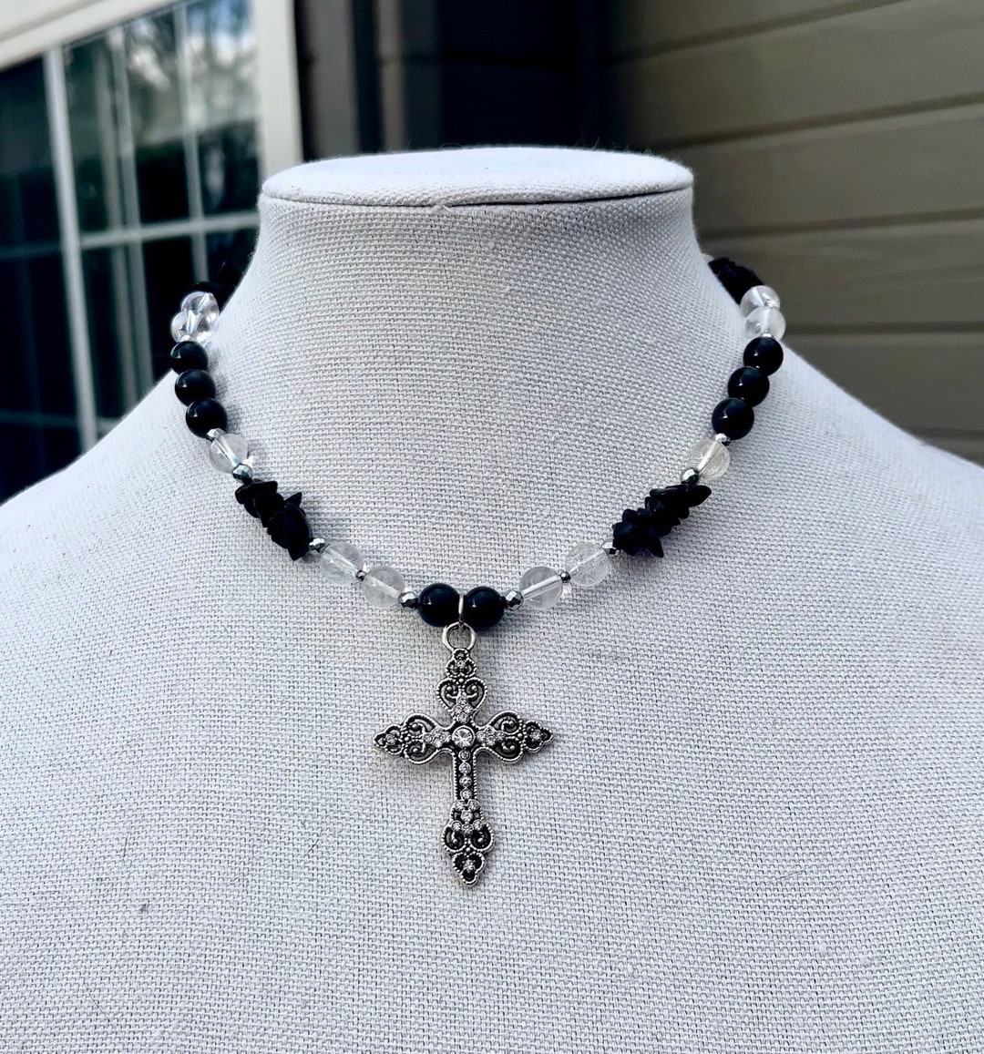 Grunge Crystal Cross Necklace - Y2k Gothic Crystal Jewelry - Etsy