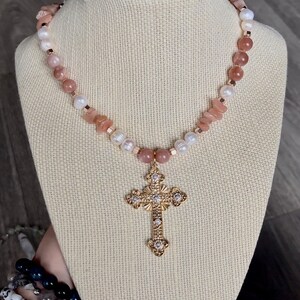 JESUS PIECE - Y2K Sunstone and Freshwater Gemstone Cross Necklace ...