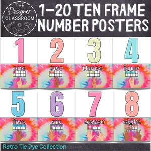 TEN FRAMES POSTERS 1 to 20 Retro Tie Dye Classroom Decor Groovy ...
