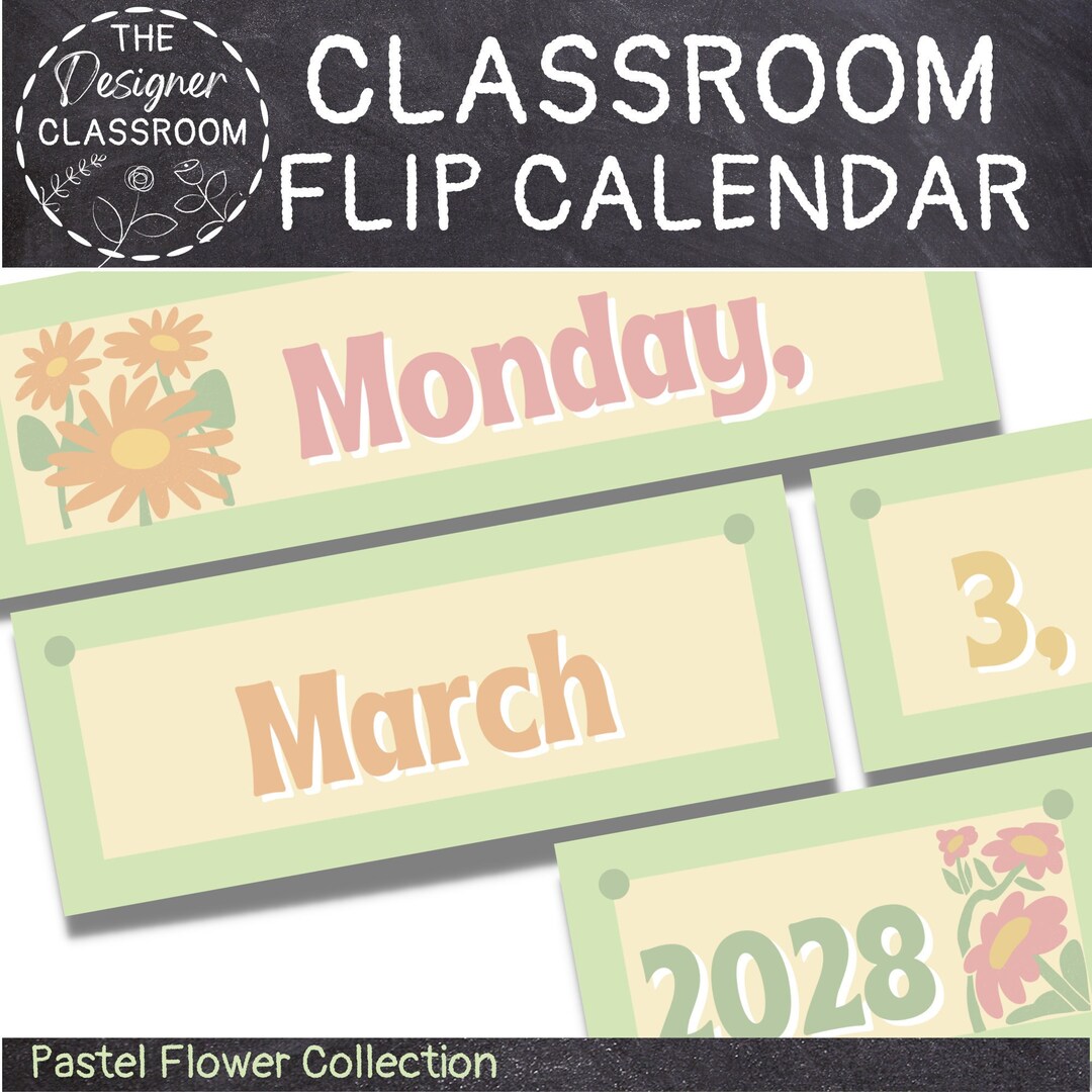 CLASSROOM FLIP CALENDAR Pastel Flower Calendar Set Printable Decor - Etsy