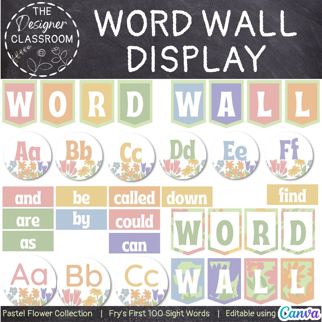 EDITABLE WORD WALL Display Pastel Flower Printable Sight Words High ...