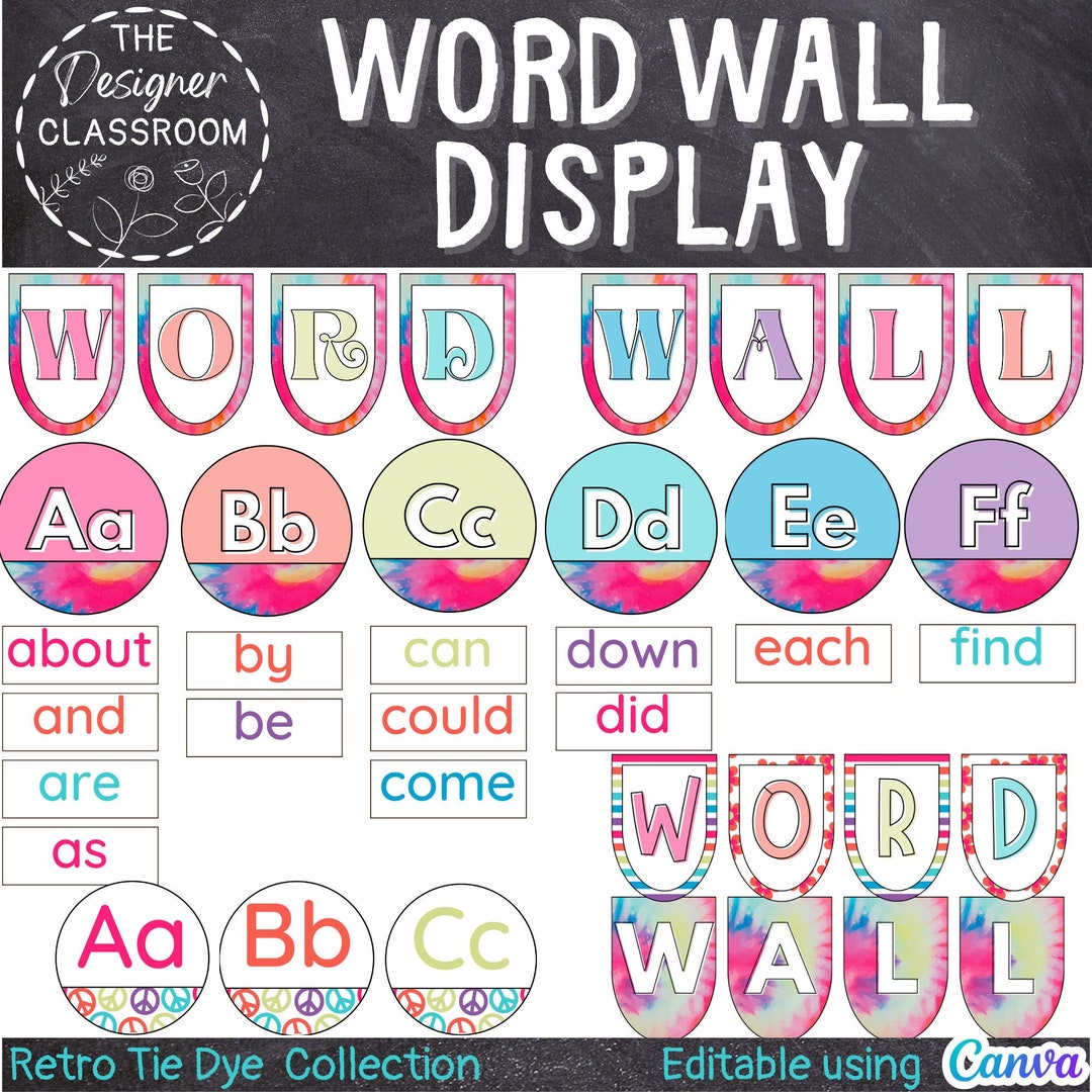 EDITABLE WORD WALL Display Retro Tie Dye Classroom Decor Groovy ...