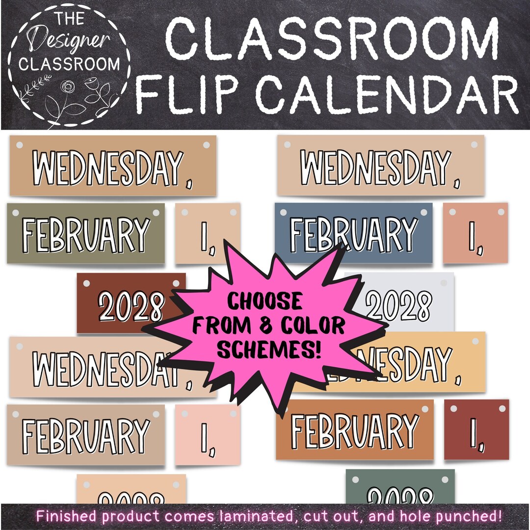 CLASSROOM FLIP CALENDAR | Boho Colors | Muted Tones | Neutral Colors ...