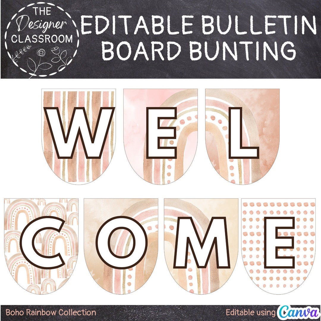 EDITABLE Bulletin Board Bunting Boho Rainbow Editable Banner - Etsy ...