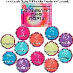 EDITABLE Hand Signals Display Retro Tie Dye Classroom Decor Groovy ...