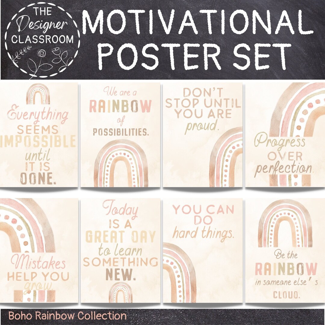 MOTIVATIONAL POSTER SET Boho Rainbow Posters Rainbow Posters Boho ...