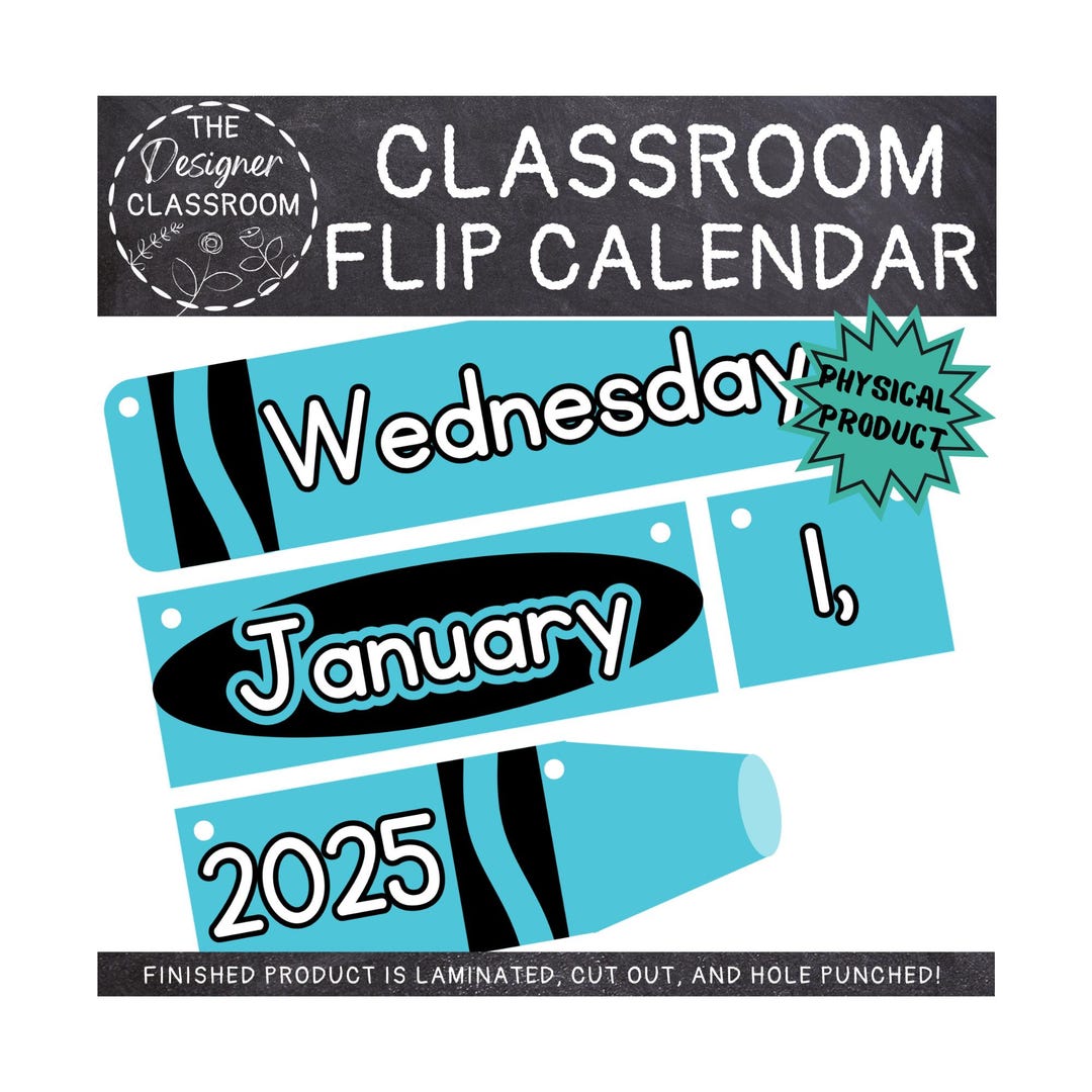 CLASSROOM FLIP CALENDAR | Sky Blue Crayon Shaped Flip Calendar ...