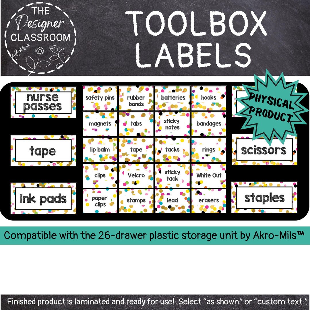 TEACHER TOOLBOX LABELS | Rainbow Confetti | Custom Teacher Toolbox ...