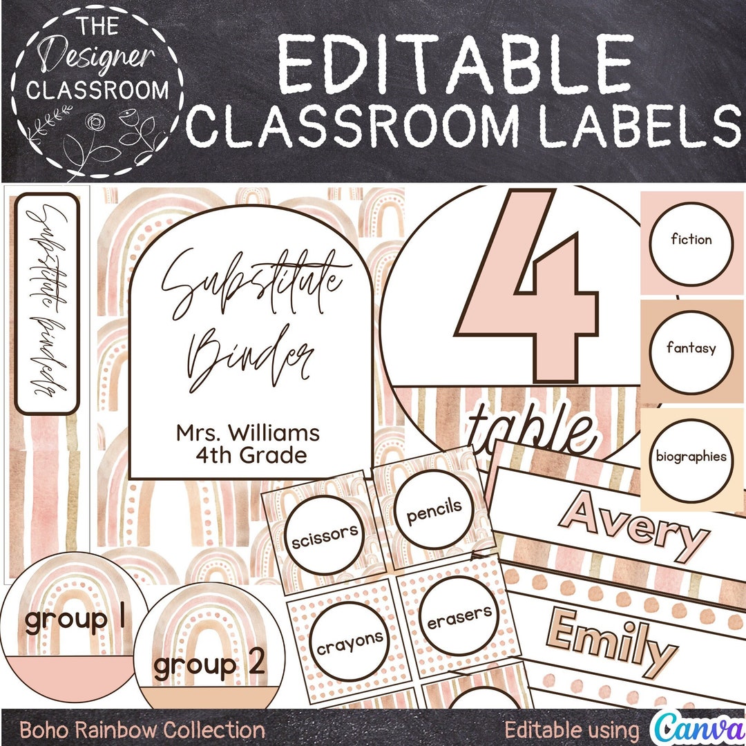 EDITABLE CLASSROOM Labels Boho Rainbow Classroom Decor Boho Classroom ...